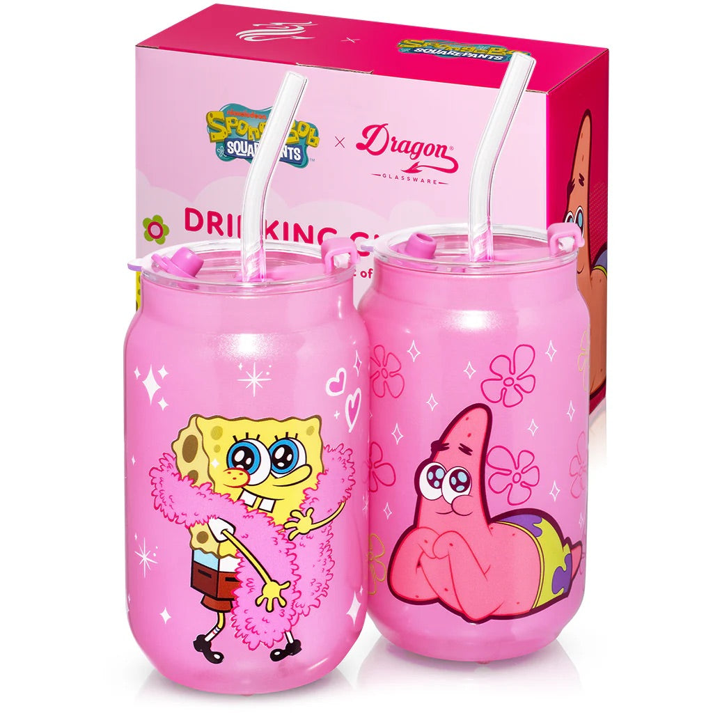SpongeBob SquarePants Pink Drinking Glasses with Straws | Cinemark Sho ...